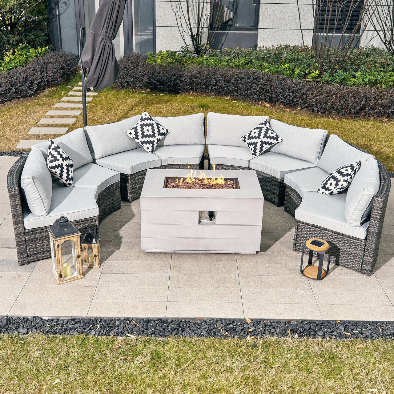 Stylish 8-Seater Patio Sofa Set with Fire Pit – Comfortable & Weather ...